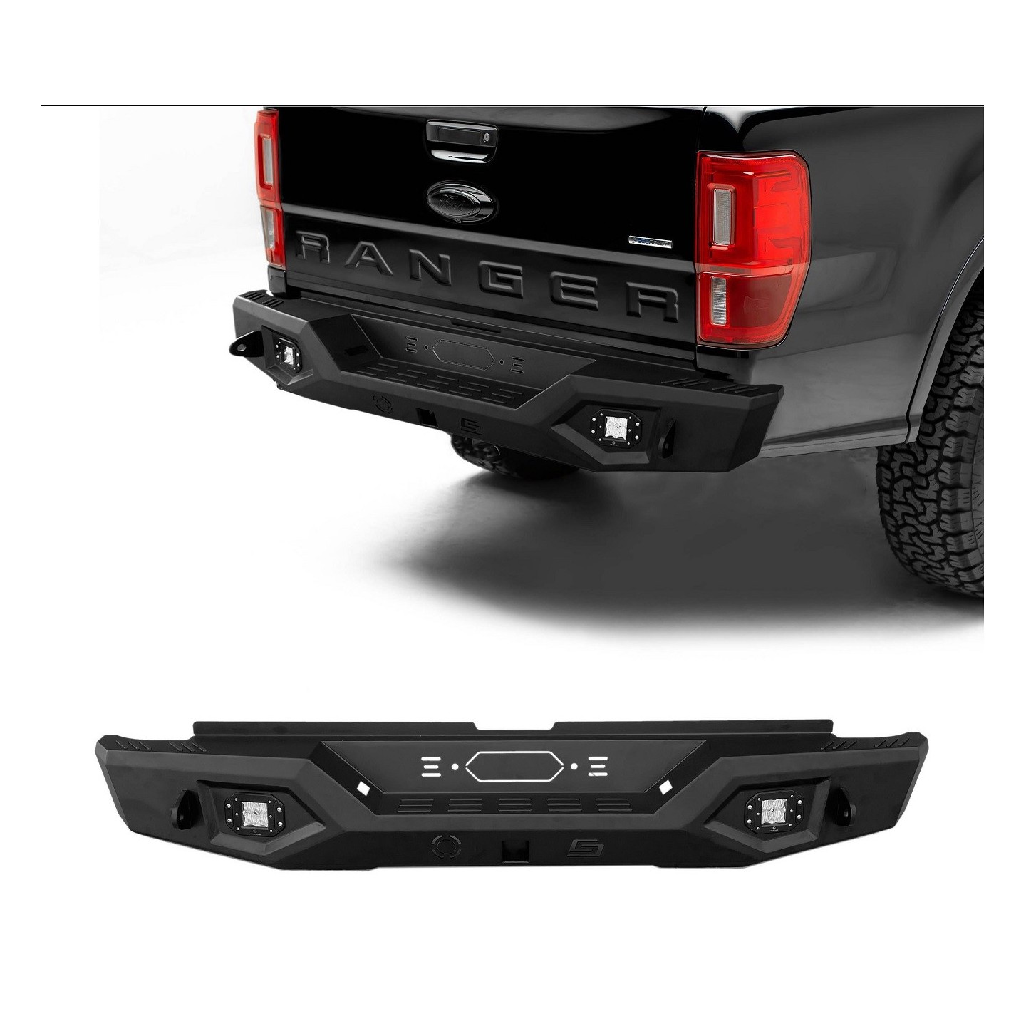 PARE CHOC ARRIERE FORD RANGER 2015 2022 ACIER LED